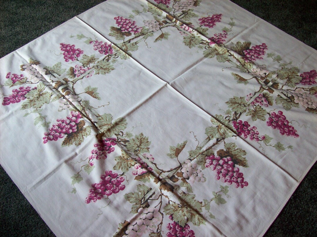 Vintage Tablecloth Grape Vines Possibly Luther Travis Design Stevens ...