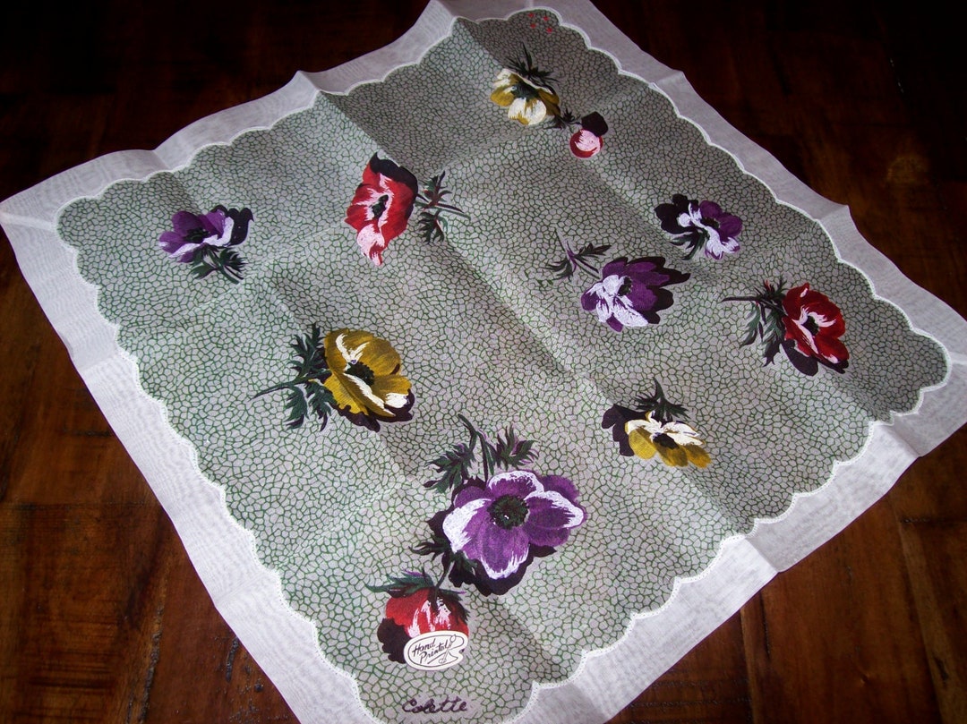Vintage Colette Hand Painted Handkerchief Never Used Signed 1950s With ...