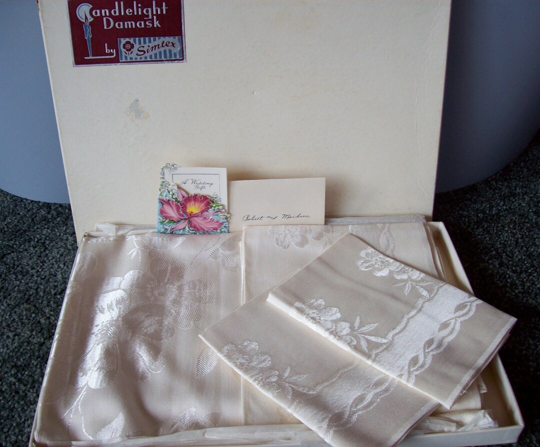 Damask Simtex Tablecloth and Napkin Gift Set New in Box - Etsy