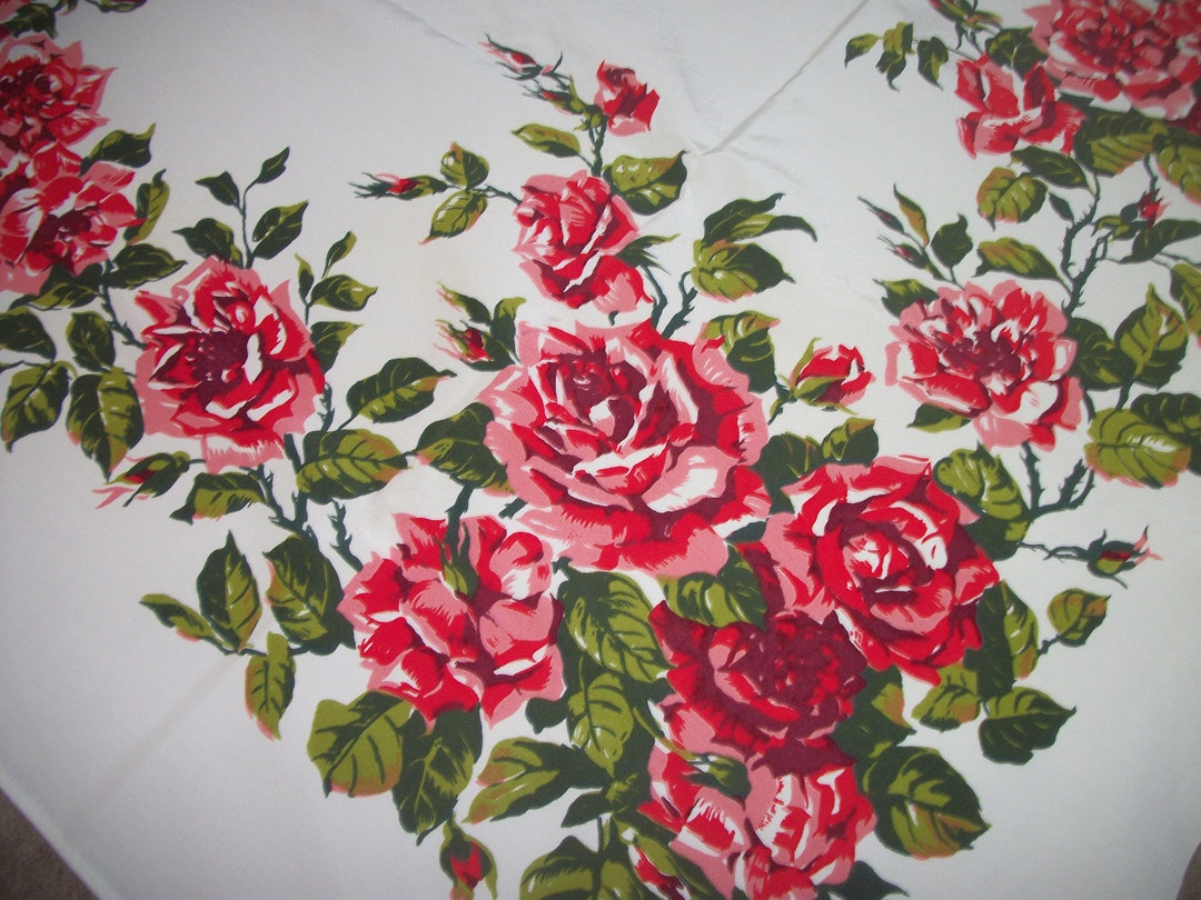 Vintage California Hand Print Tablecloth With Tag Roses Stunning - Etsy