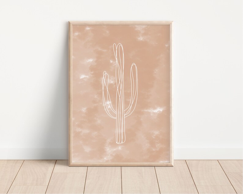Cactus Printable One Line Art Print Neutral Modern Wall Art Decor ...