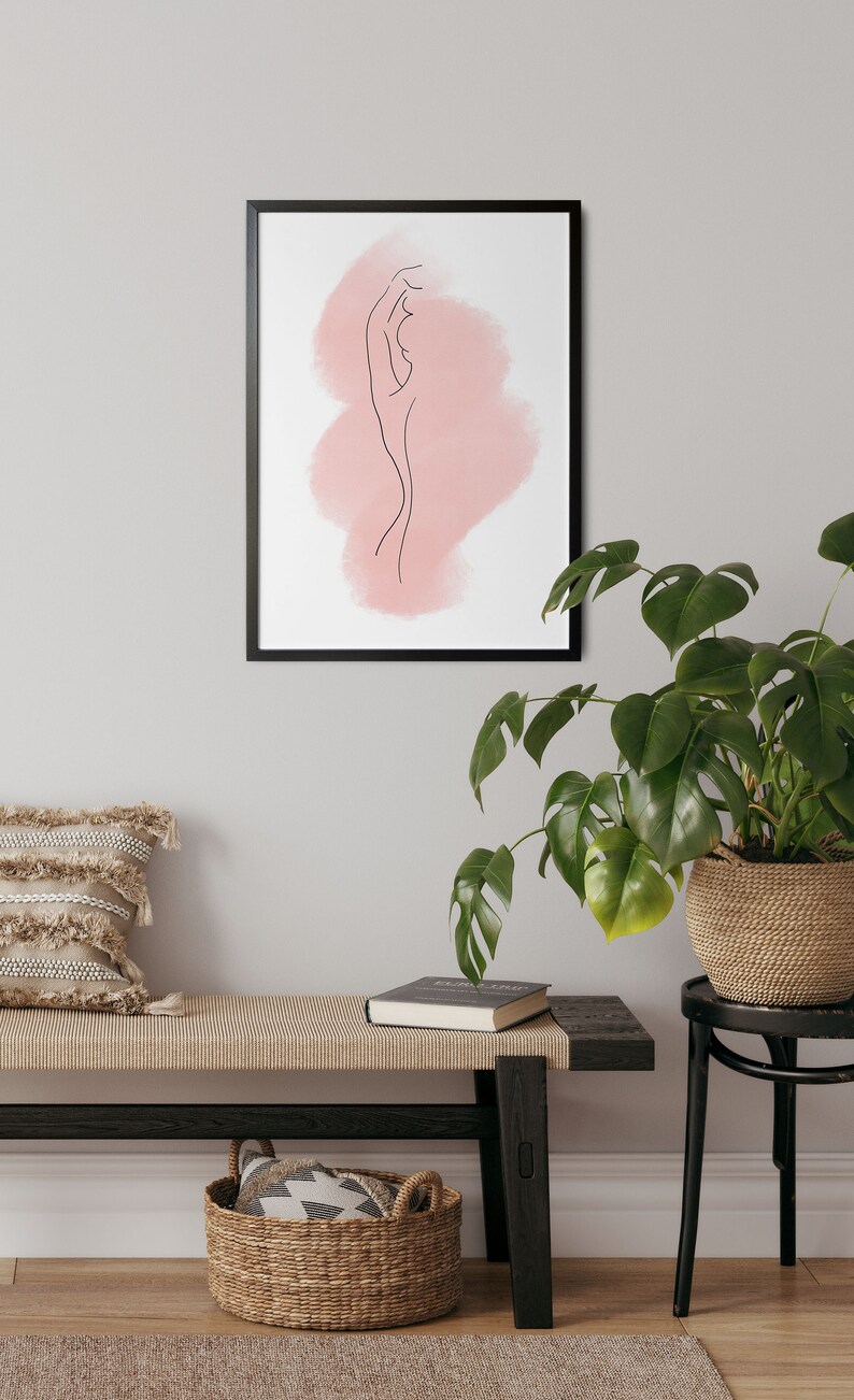 Girl Silhouette Printable, One Line Art Print, Neutral Modern Wall Art ...