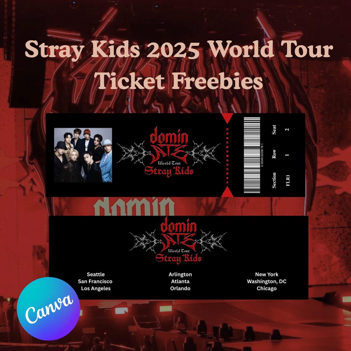 Stray Kids 2025 Tour Ticket Freebie | Editable Canva Digital Download ...