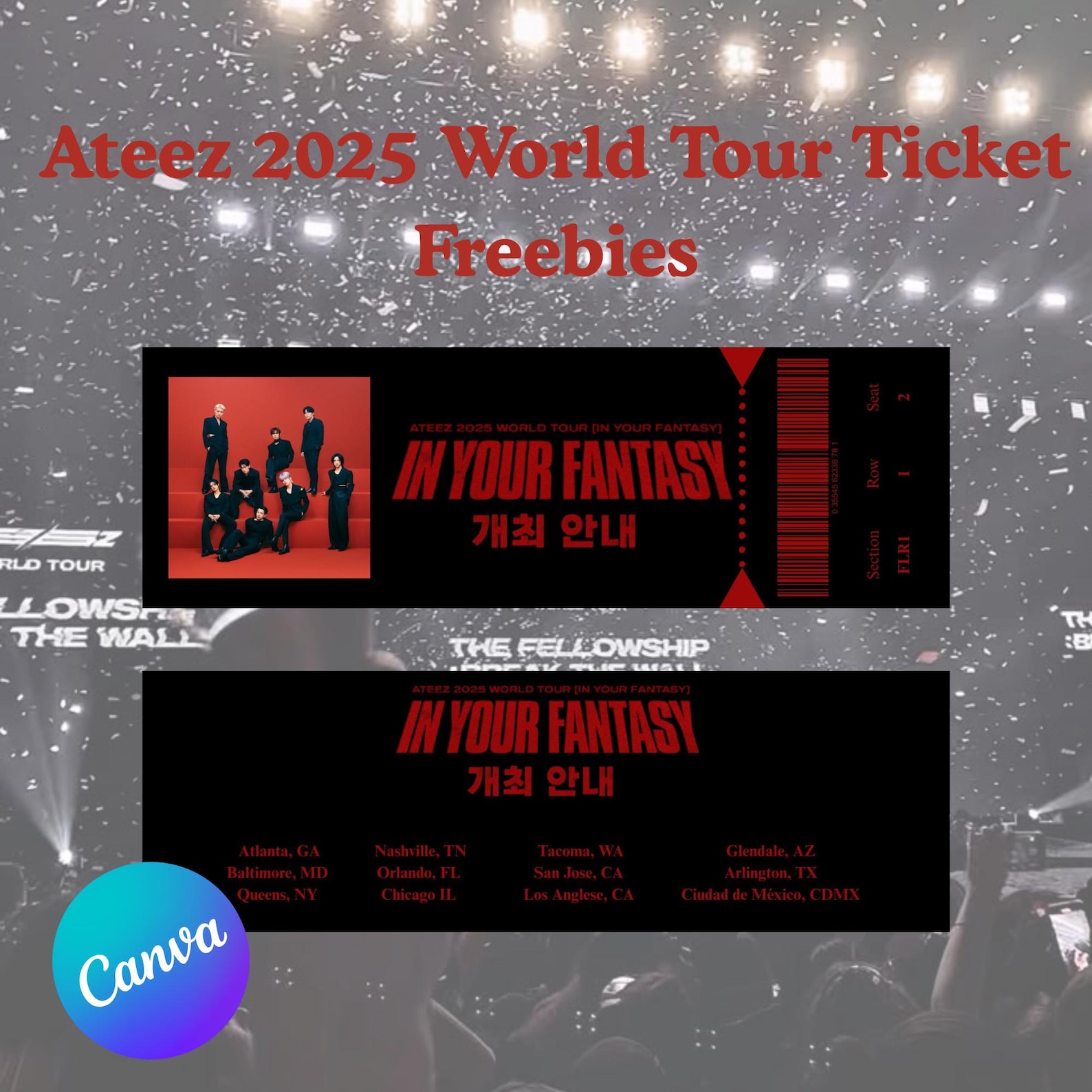 Ateez 2025 World Tour Ticket Freebie | Printable Digital Kpop Concert ...