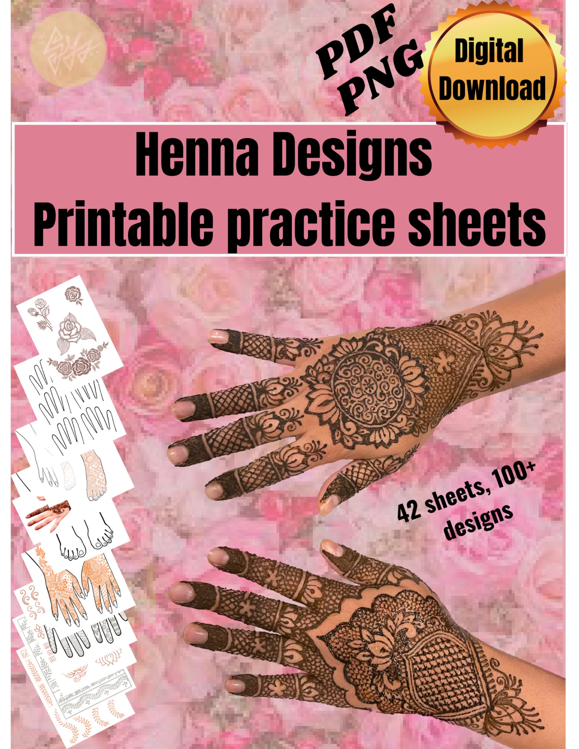 Digital Prints Best Henna Designs Art 42 PDF and PNG Files Practice ...