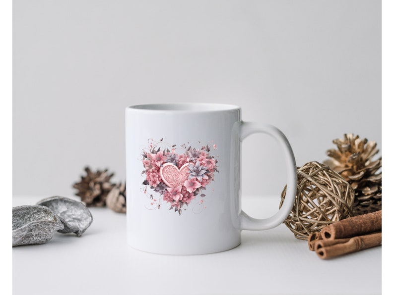 Beautiful Mug With Heart,lover's Tea and Coffee Mug,flower Design ...