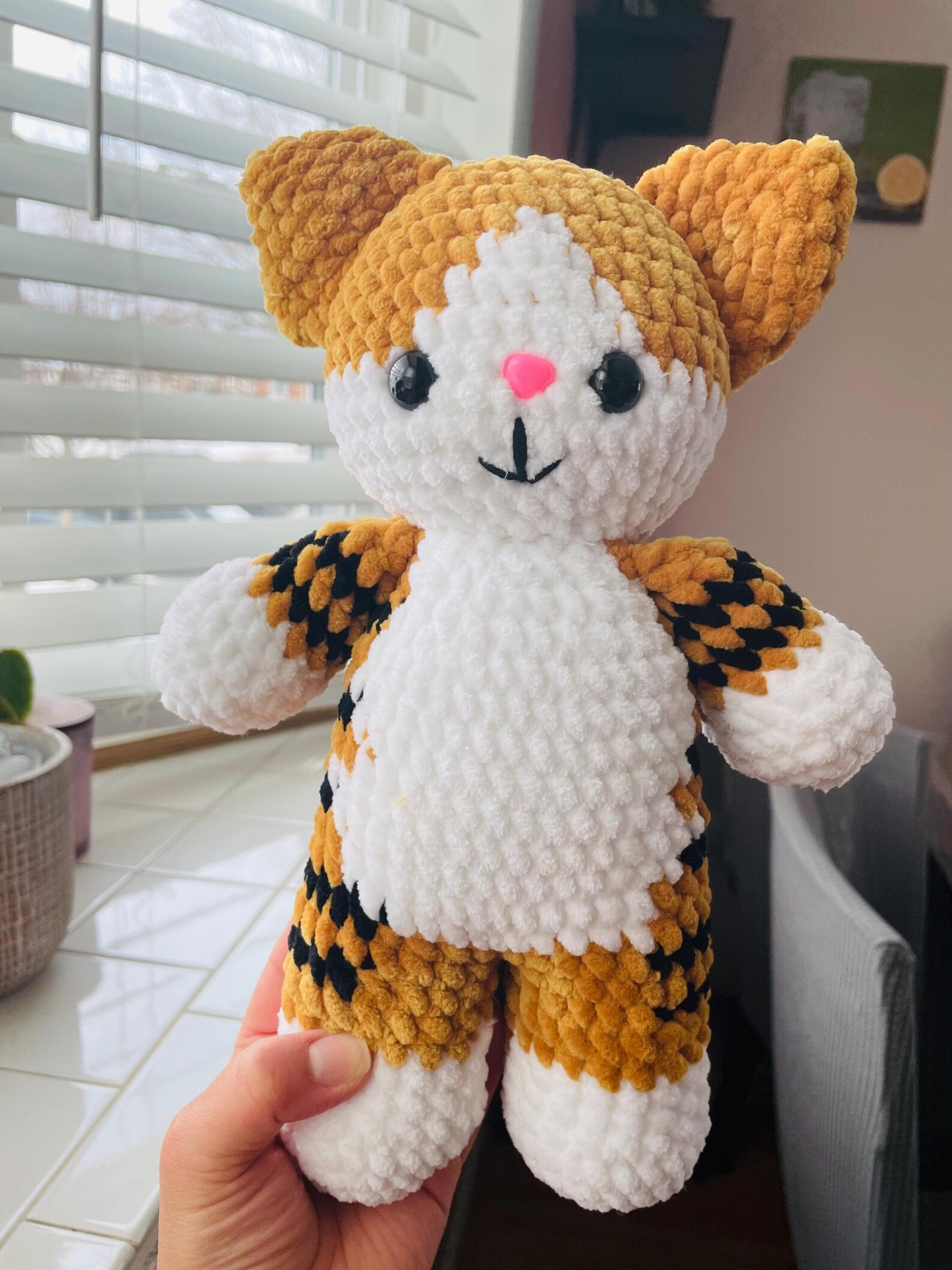 Crochet Tabby Cat Plushie: Handmade Chenille Yarn Kitty (11 Inches) - Etsy