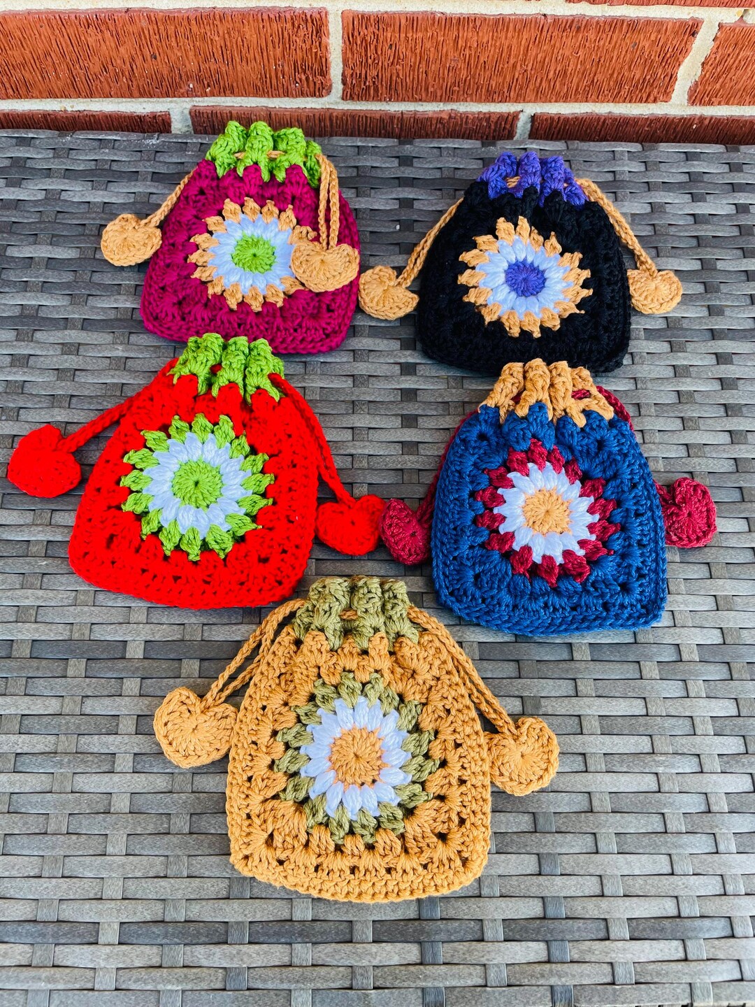 Crochet Granny Square Pouch, Granny Square Bag, Handmade Pouch, Flower ...