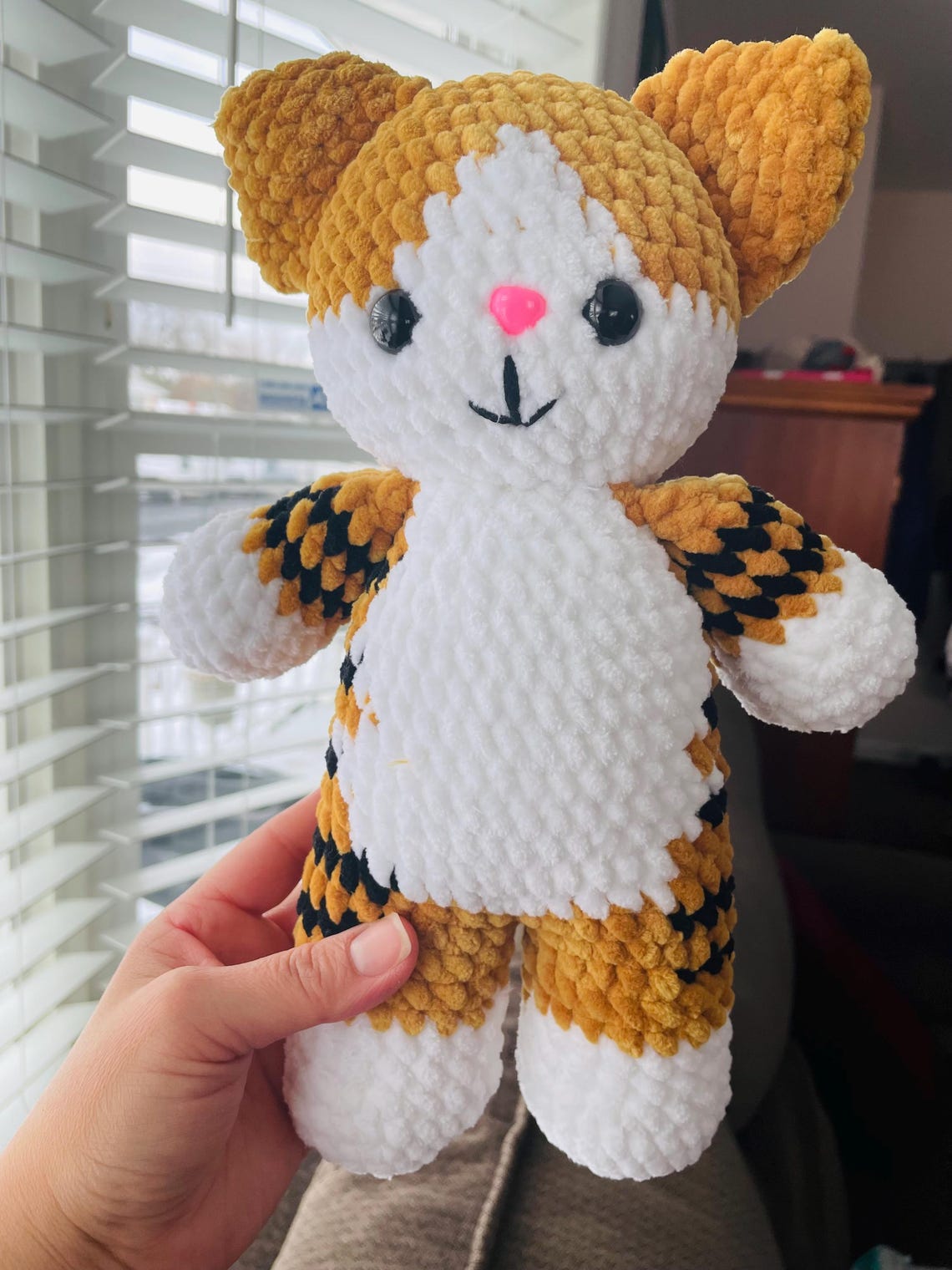 Crochet Tabby Cat Plushie: Handmade Chenille Yarn Kitty (11 Inches) - Etsy