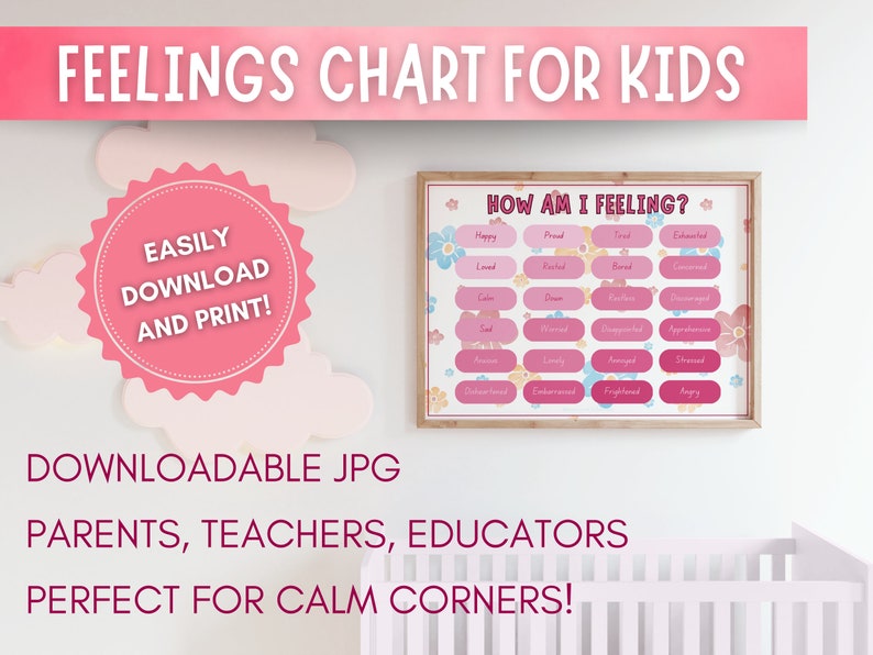 Flower Feelings Chart for Kids Girl Emotions Calm Down Corner Chart CBT ...