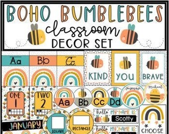 MEGA BOHO Bee Classroom Decor Bundle Editable Bee Decor - Etsy