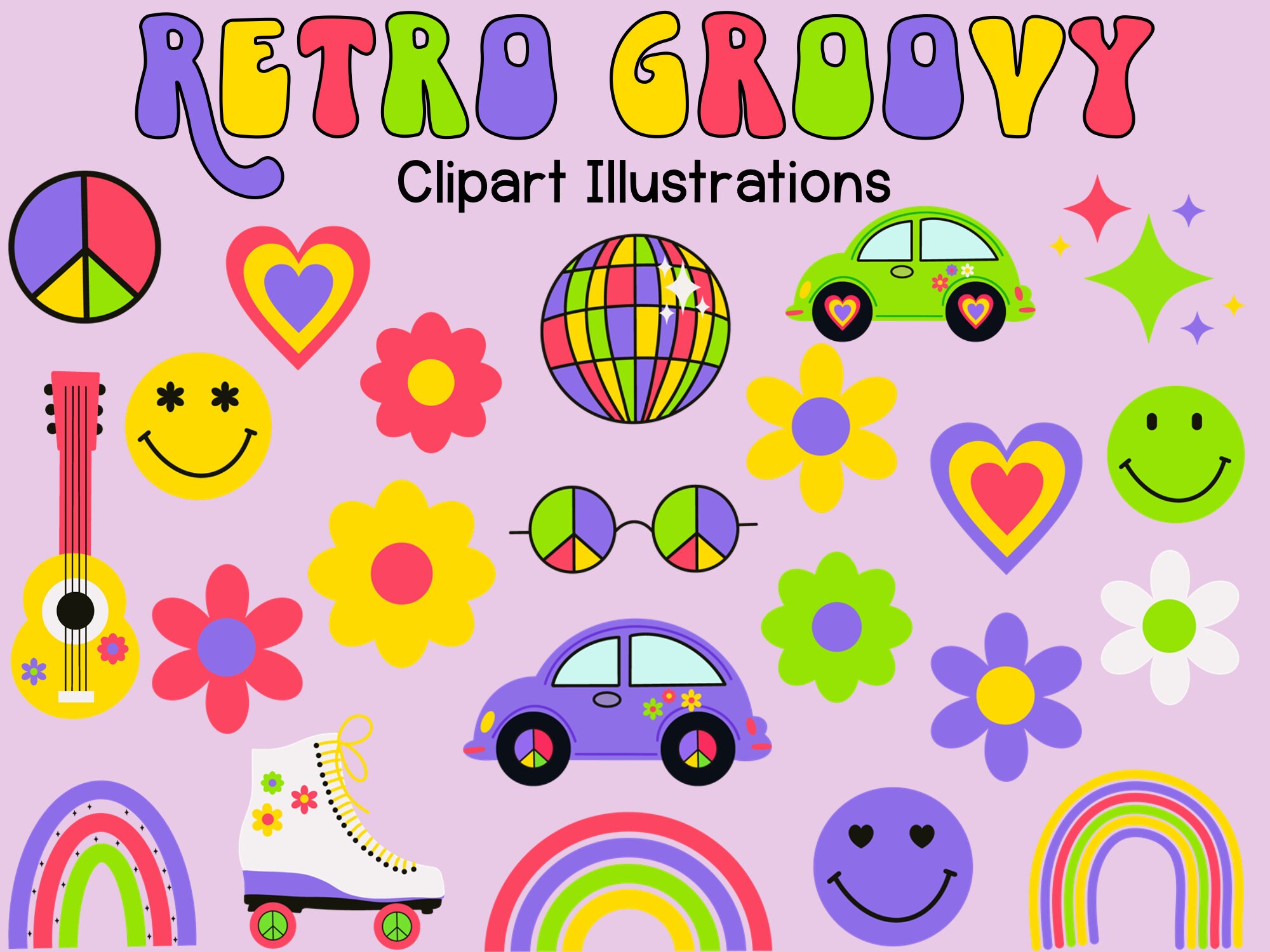 Retro Groovy Clipart - Etsy