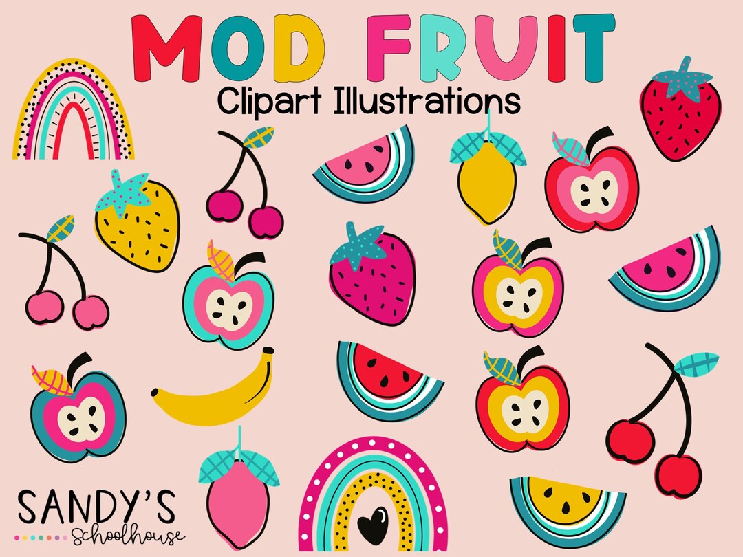 Modern Fruit Clipart, Digital Clipart Set, Fruit PNG - Etsy