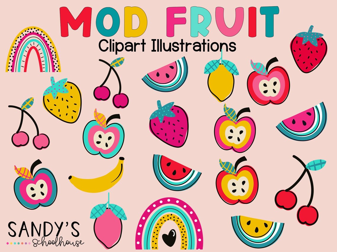 Modern Fruit Clipart, Digital Clipart Set, Fruit PNG - Etsy