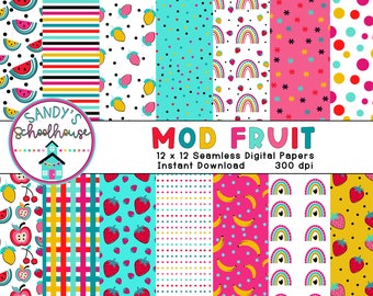 Fruits Digital Paper Pack, Summer Digital Paper, Fruits Pattern, Fruit ...