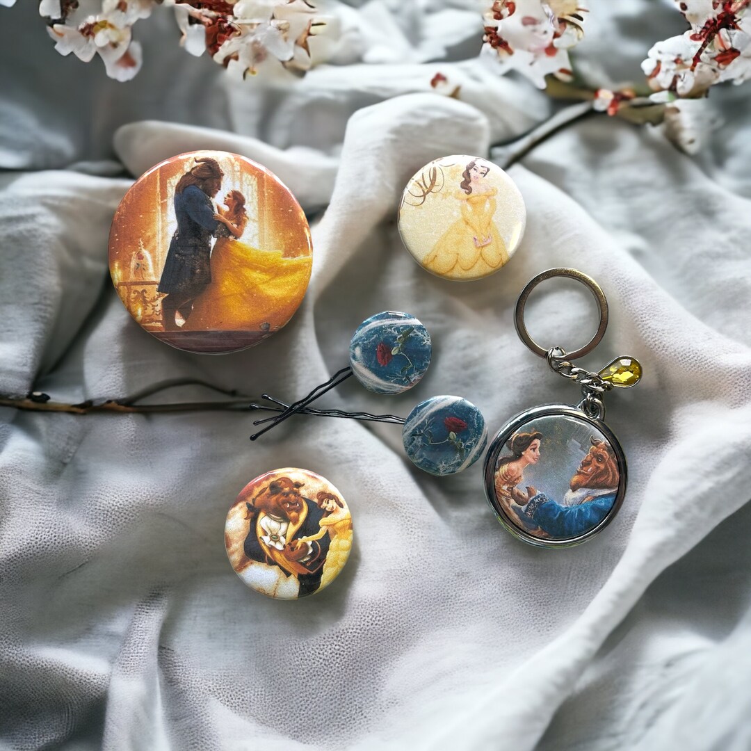 Beauty and the Beast Accessories Set, Pins, Mirror, Key Chain, Bobby ...