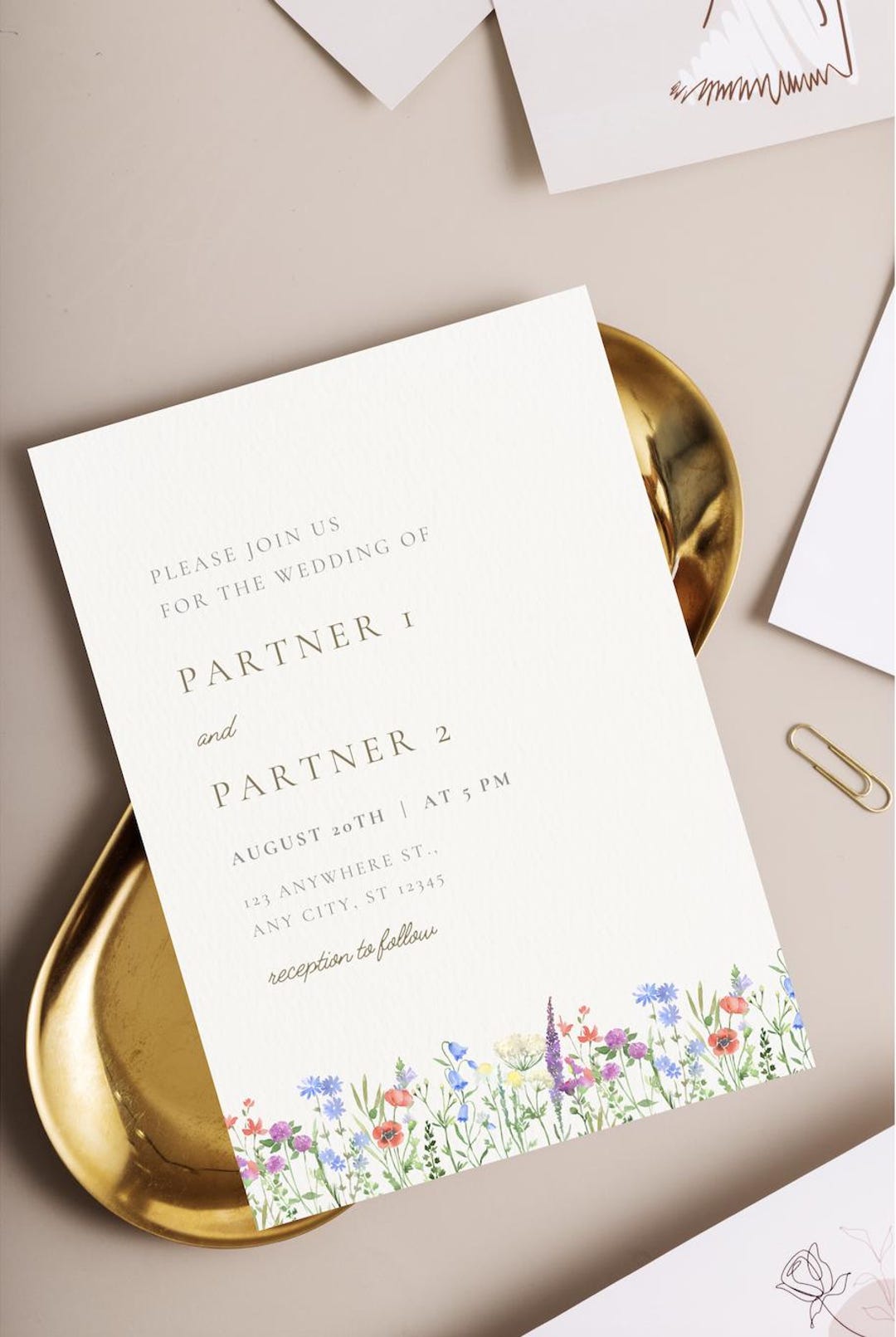 Wildflower Wedding Invite Template - Etsy