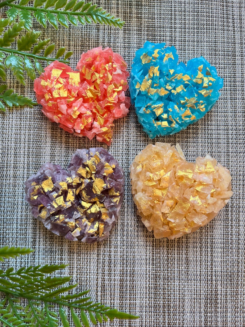 Heart Shaped Crystal Clusters Box With Gold, Handmade Kohakutou Crystal ...