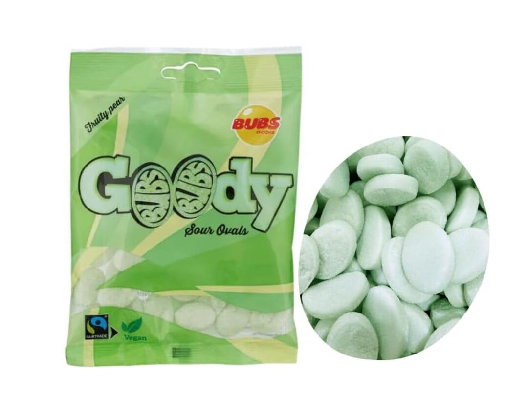 Bubs Godis Sour Pear Ovals, Swedish Candy Sour Bubs Skulls, Ovals ...
