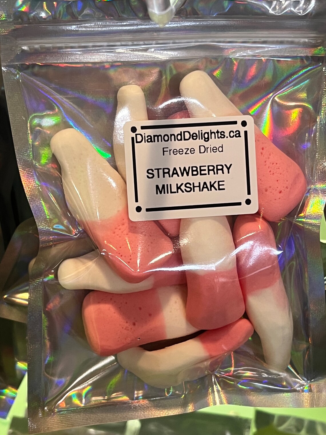Freeze Dried Strawberry Milkshake Bottle Candy. Dry Freeze Crunchy ...
