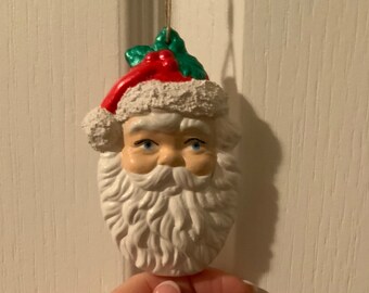 Vintage Porcelain and Plastic Santa Head Christmas Ornaments. Sold ...