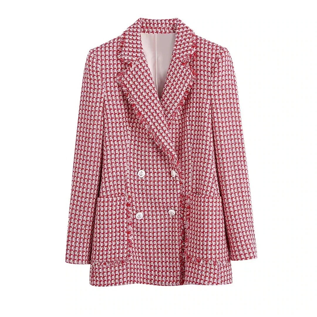 Red Plaid Tweed Blazer Women's Jacket Long Tweed Coat - Etsy