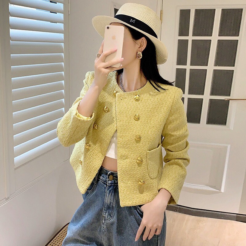 Elegant Tweed Yellow Jacket Women's Coat Outwear - Etsy