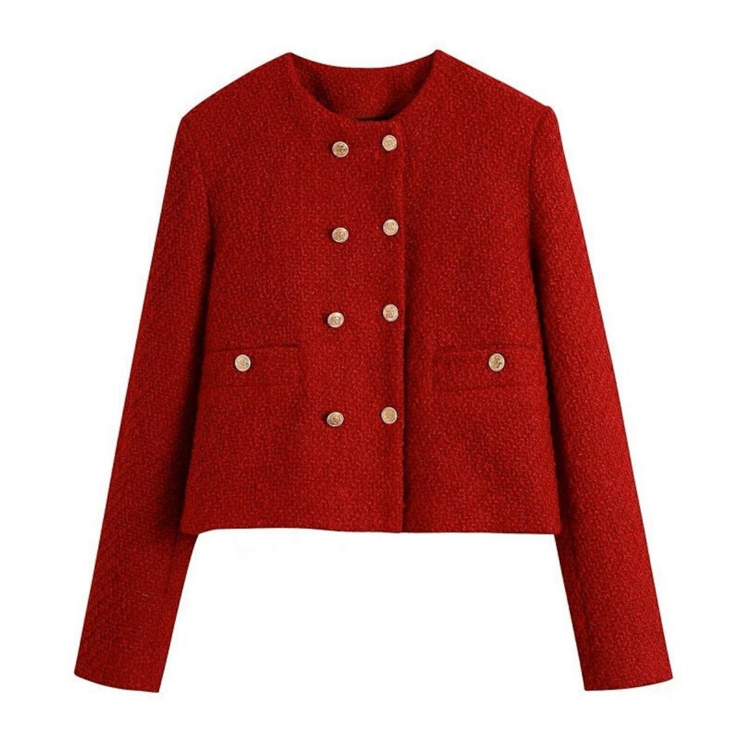 Elegant Tweed Red Blazer With Buttons Women's Jacket - Etsy