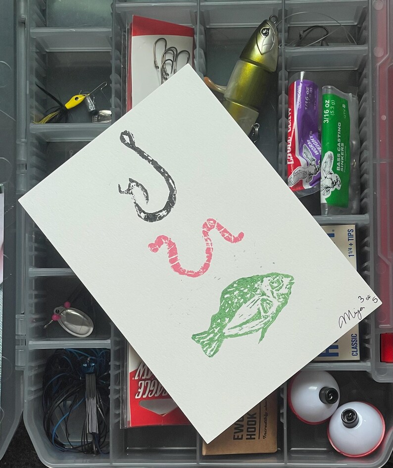 Hook, Worm & Fish Print - Etsy