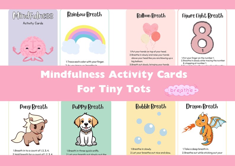 Mindfulness Activity Cards for Kids, Breathing Exercises, Calming ...