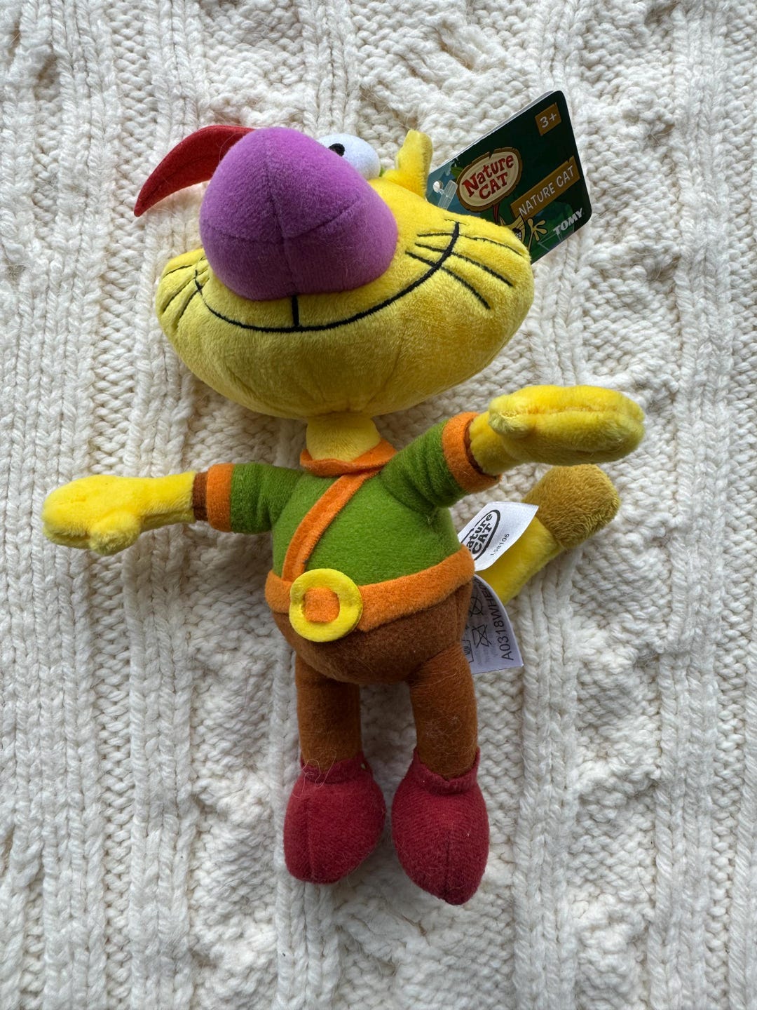 TOMY Nature Cat Plush Soft Toy Doll Yellow Stuffed Cartoon Green Outfit ...