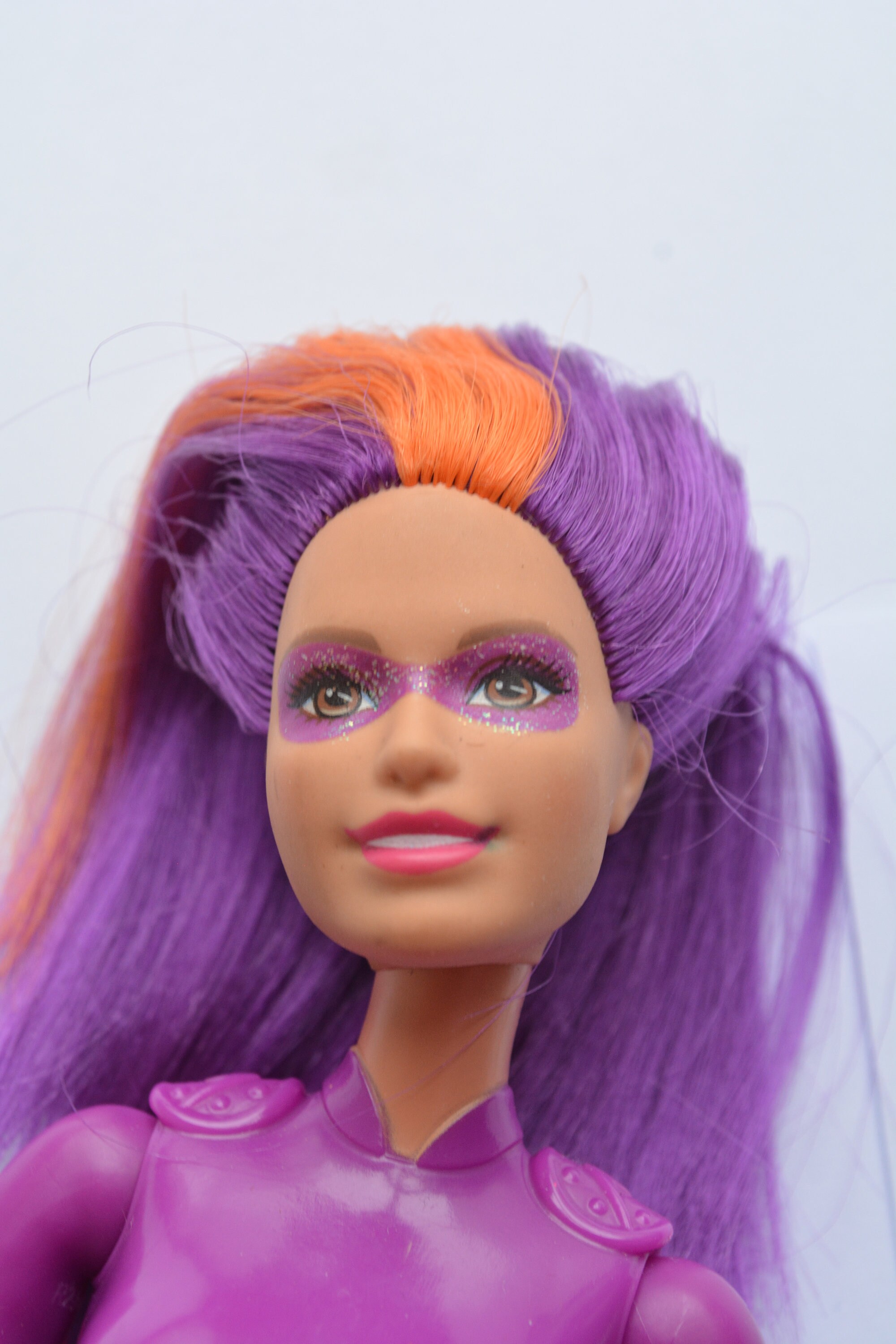 Super Hero Barbie in Princess Power Fire Purple Doll Cape Belt Mattel ...