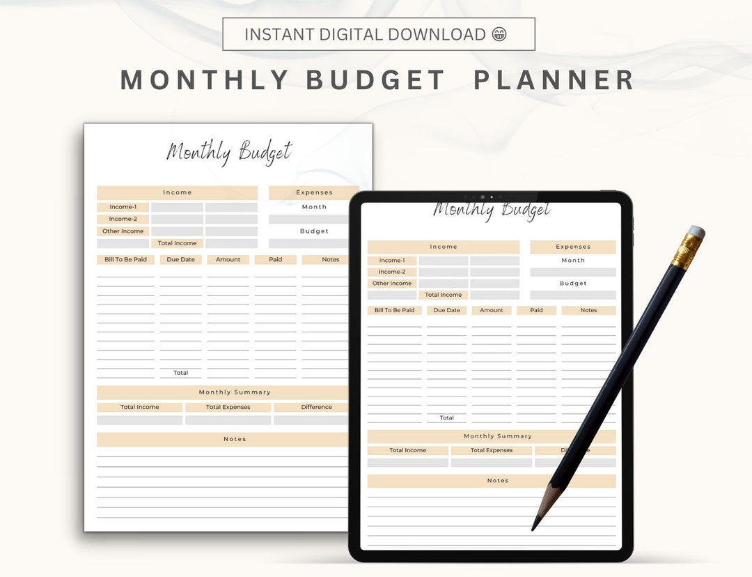 Printable Monthly Budget, Monthly Income & Expense Recorder, Monthly ...