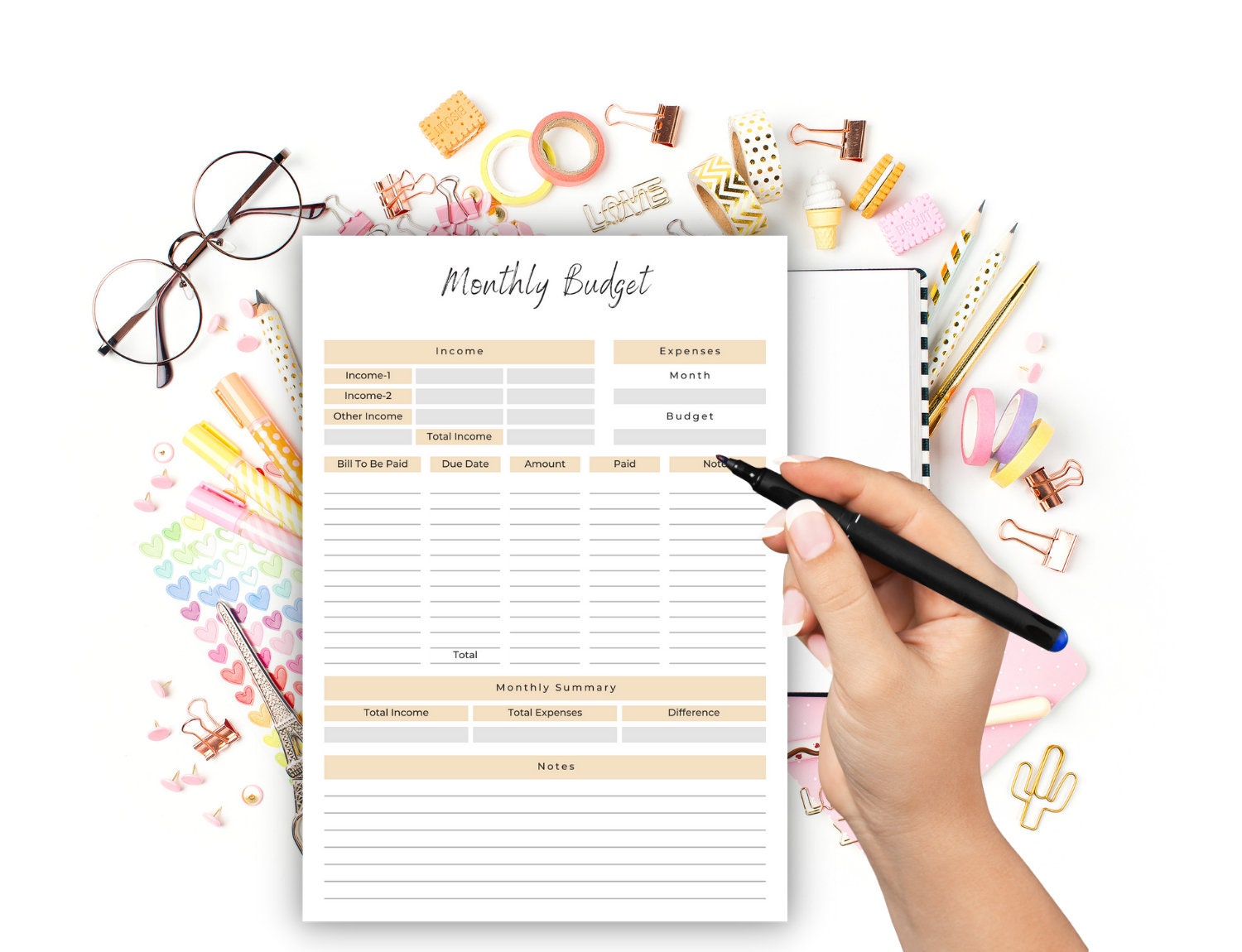 Printable Monthly Budget, Monthly Income & Expense Recorder, Monthly ...