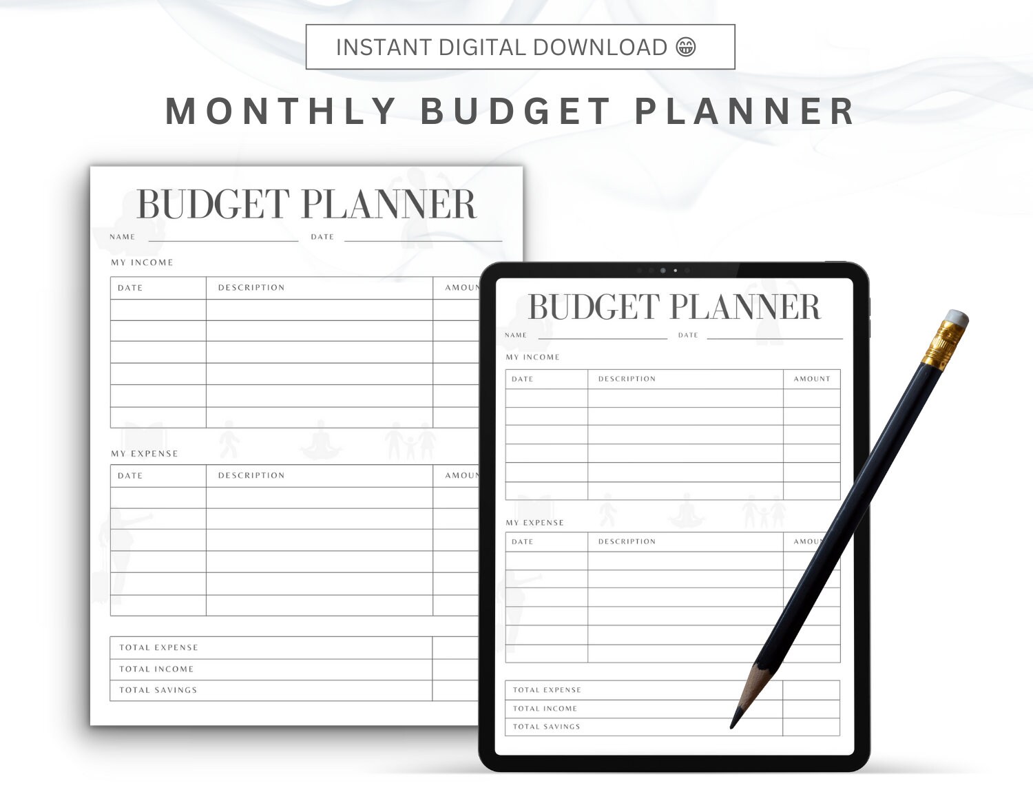 Printable Monthly Budget Planner, Monthly Income & Expense Recorder ...