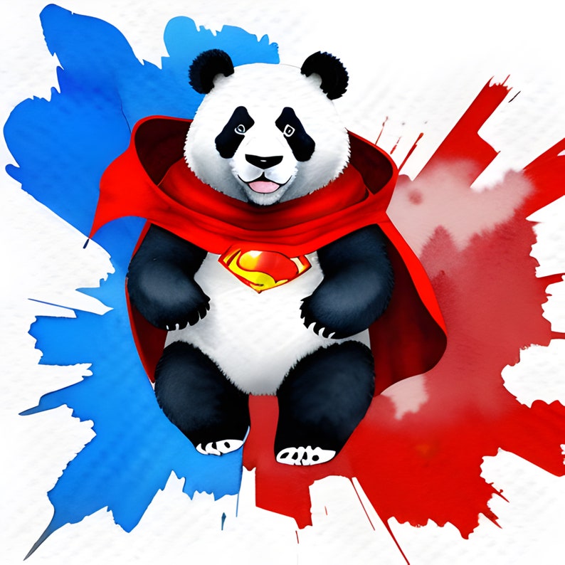 9 Printable Watercolour Cute Superhero Panda Clipart |cute Panda ...