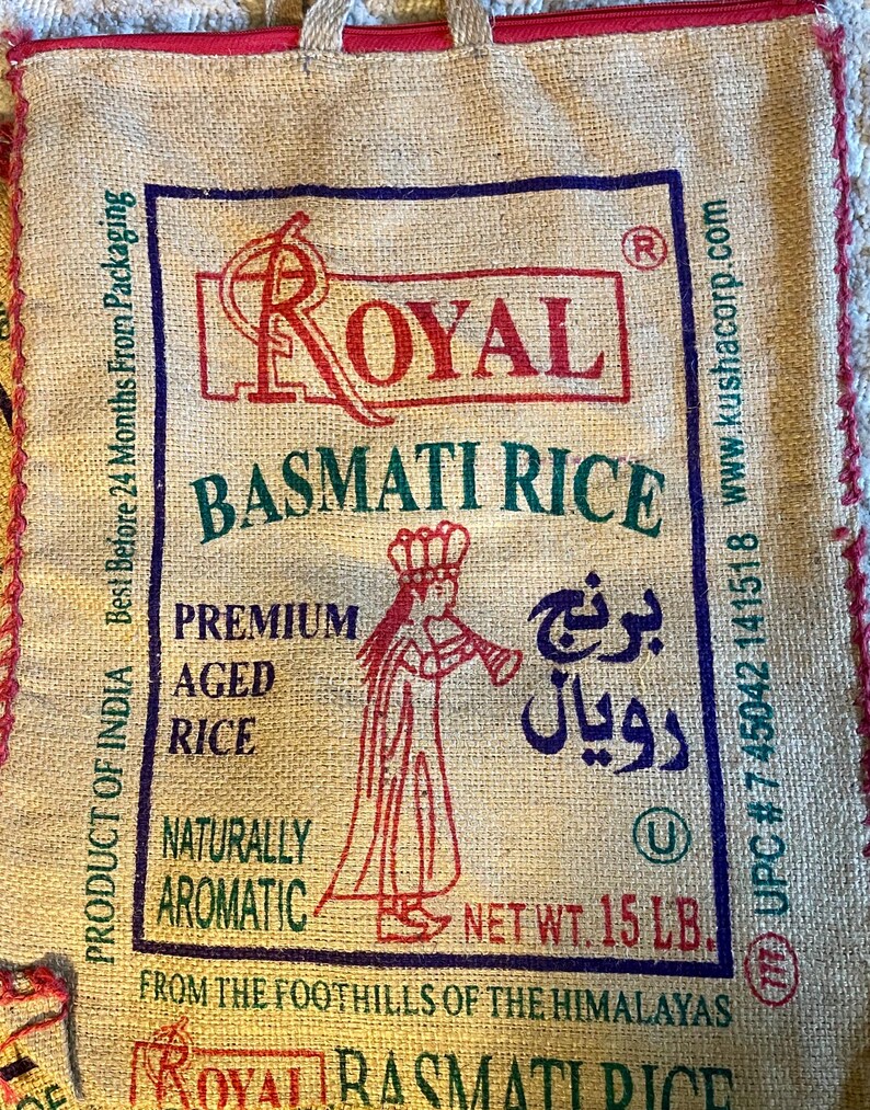 Royal Basmati Rice Bags, Unique Fabric, Burlap Sacks, Unique Sewing ...