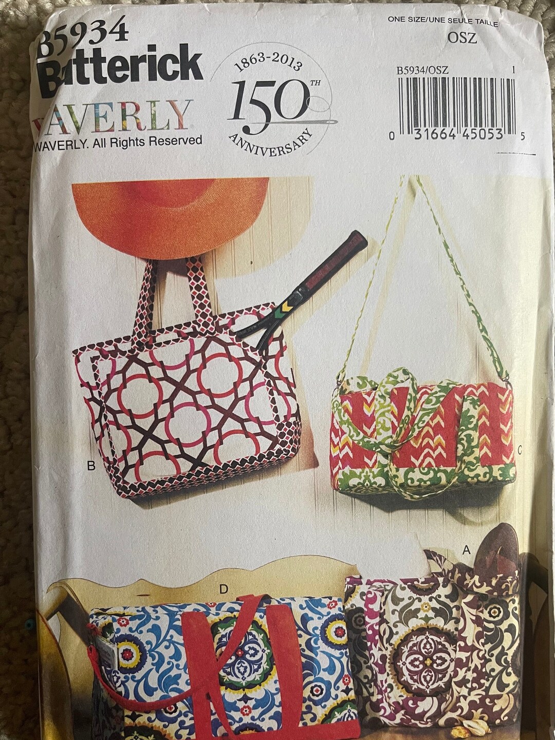 Sewing Pattern: Butterick B5934 Bags and Totes - Etsy