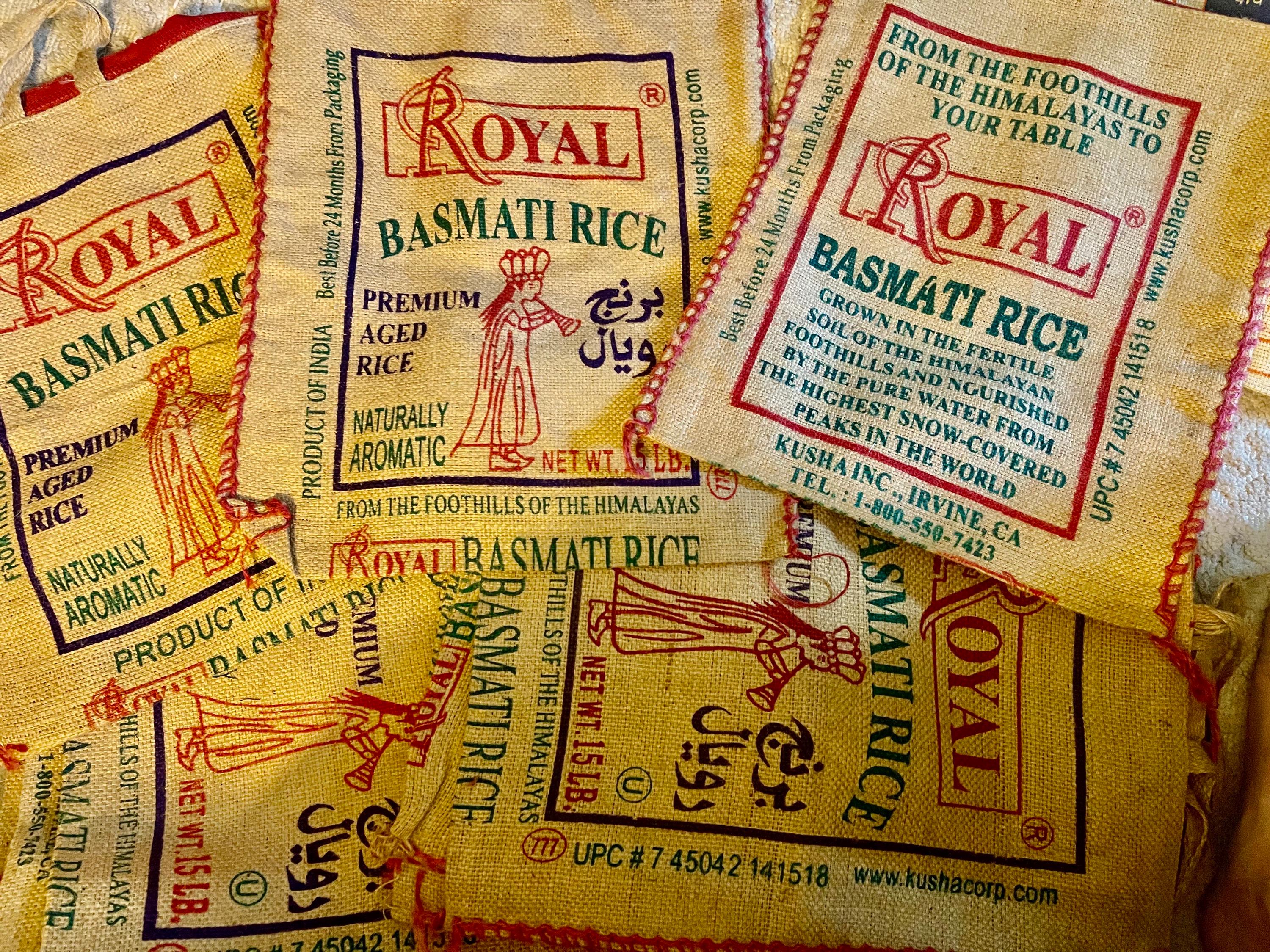 Royal Basmati Rice Bags, Unique Fabric, Burlap Sacks, Unique Sewing ...