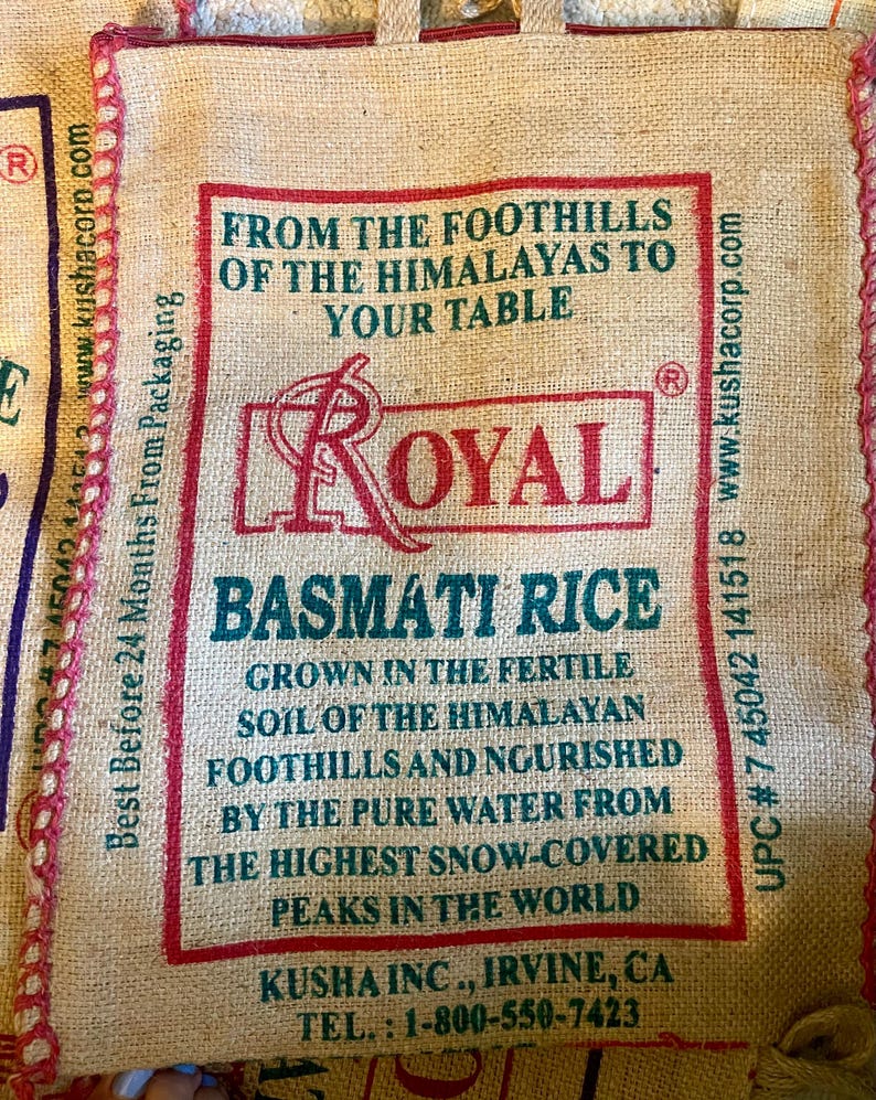 Royal Basmati Rice Bags, Unique Fabric, Burlap Sacks, Unique Sewing ...