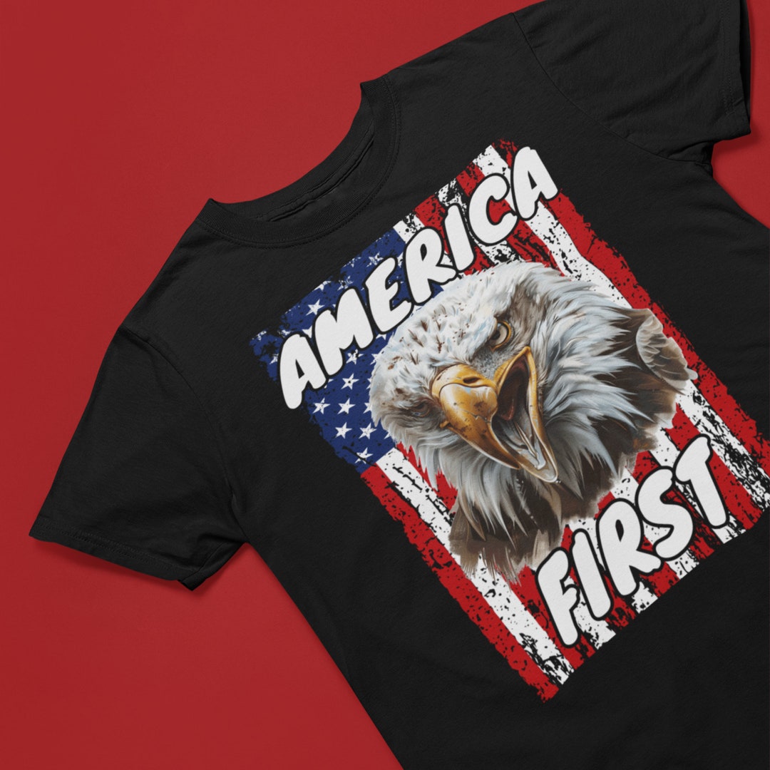 Patriotic Eagle America First American Flag Background T-shirt ...