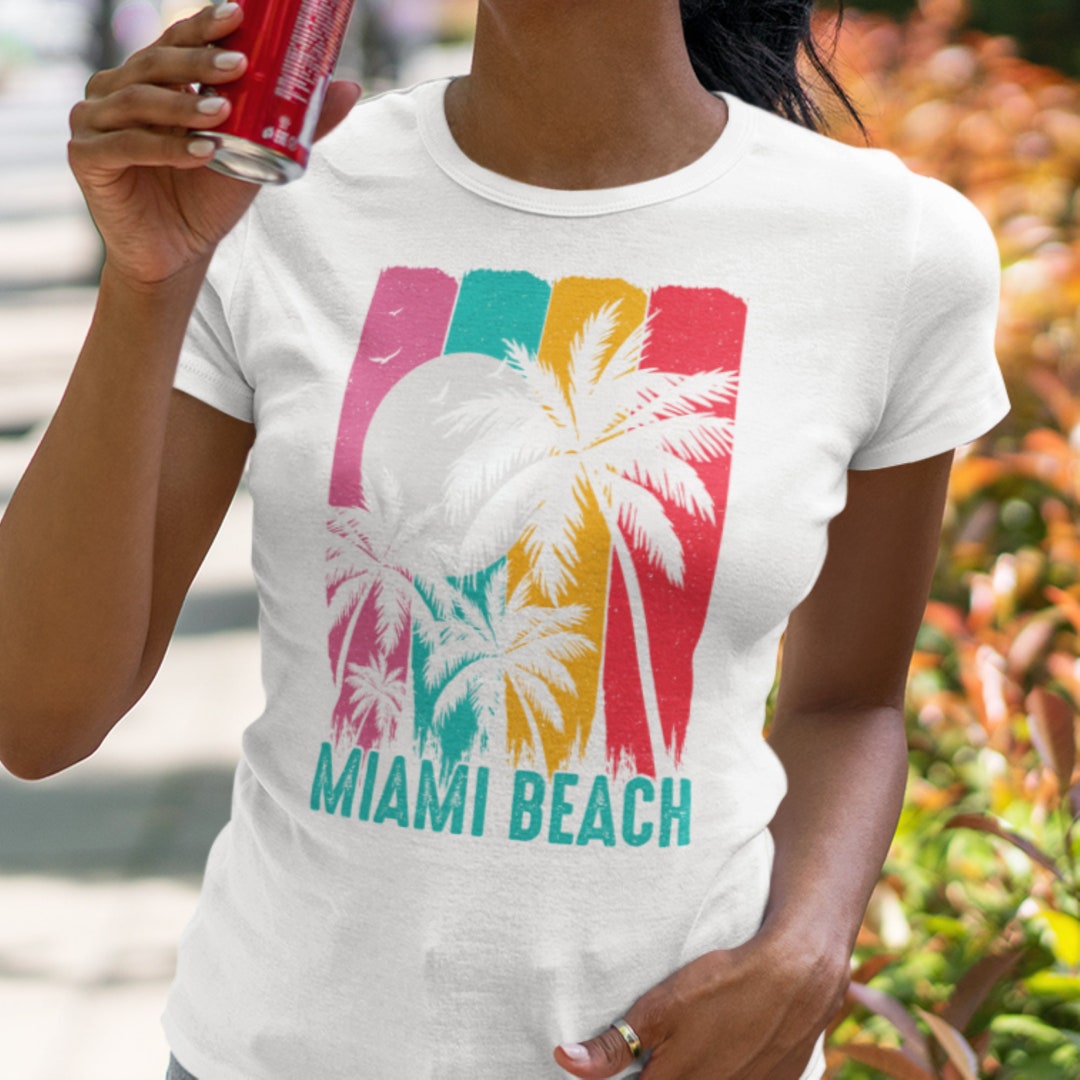 MIAMI BEACH T-shirt | Palm Trees, Bright Sun, Pastel-colored Sky ...