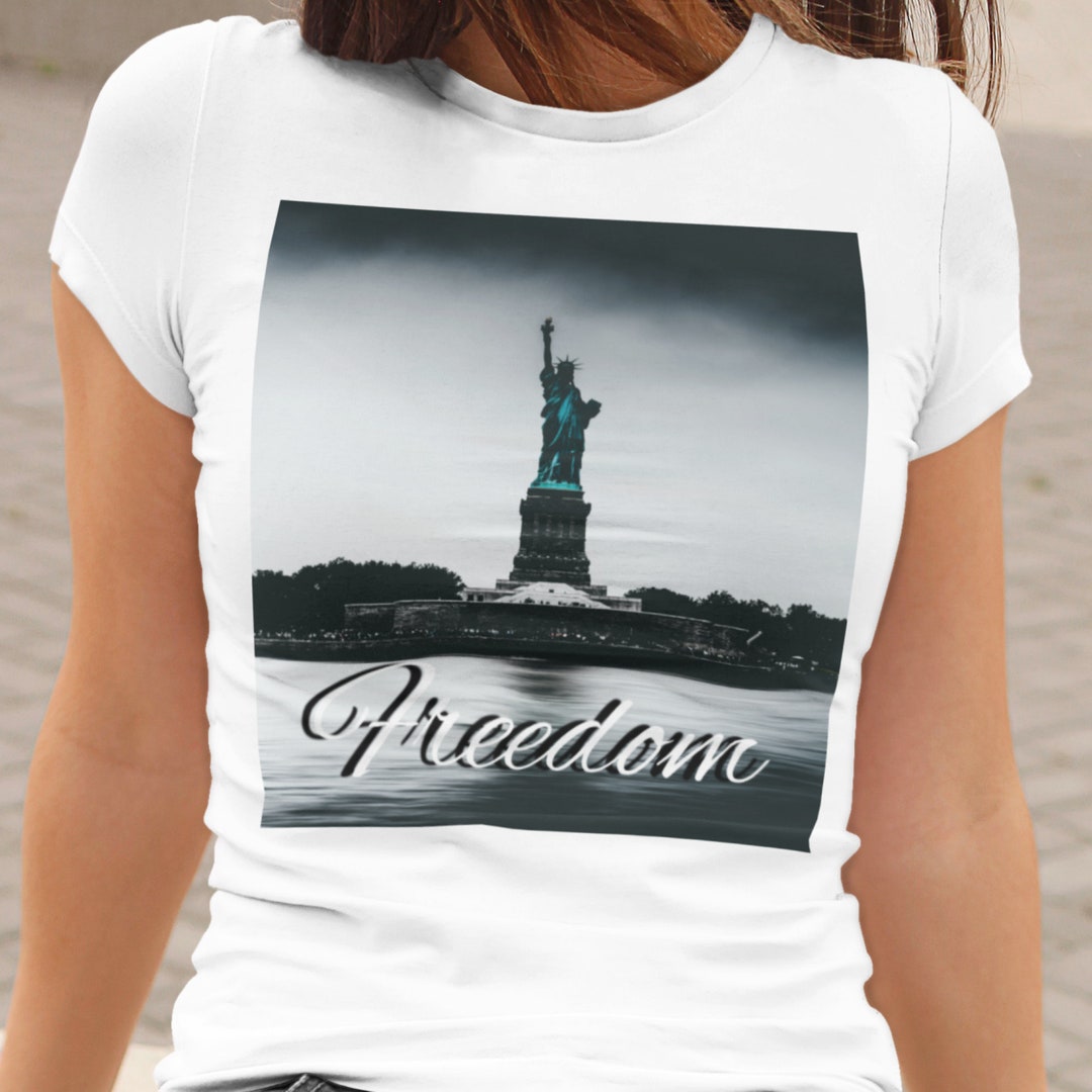 Lady Liberty T-shirt - Statue of Liberty Standing Tall in Gray Skies ...