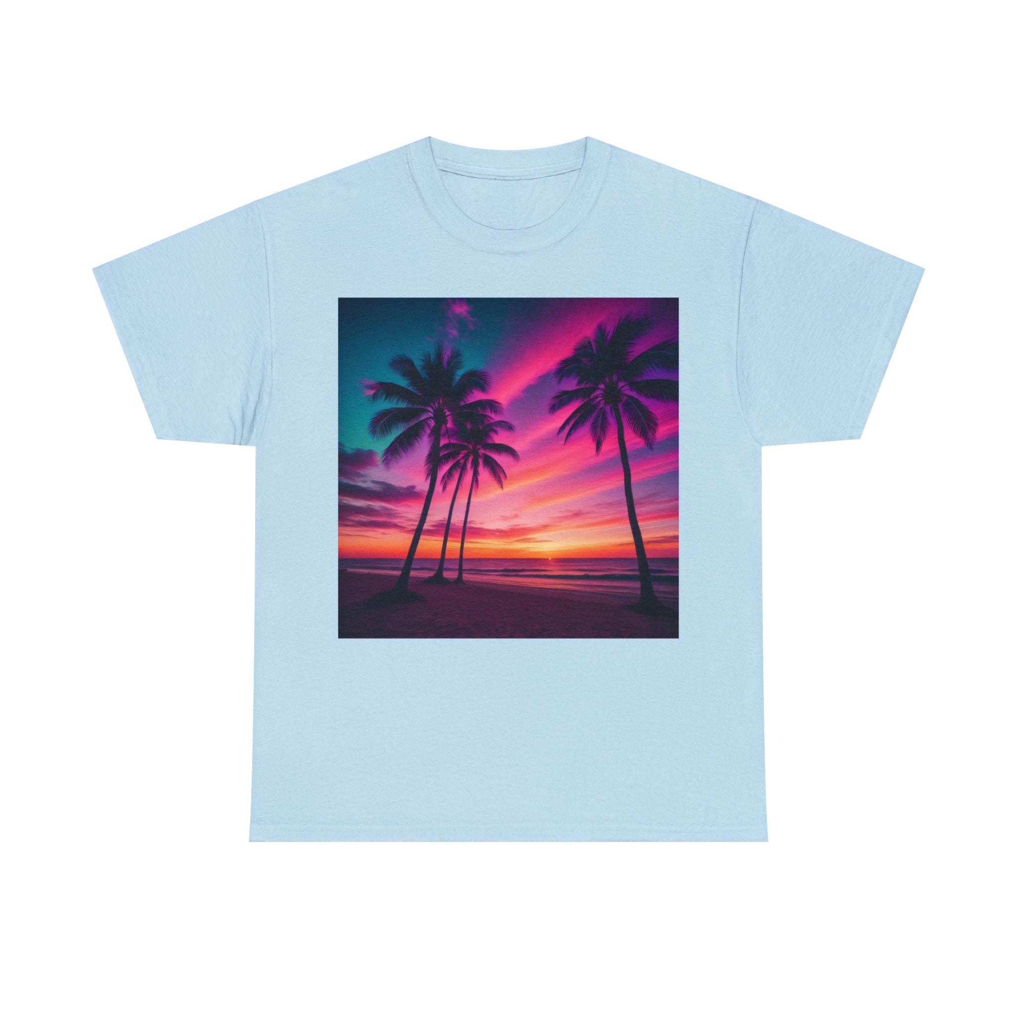 Paradise Beach T-shirt With Purple Sky and Pink Clouds - Summer Vibes ...