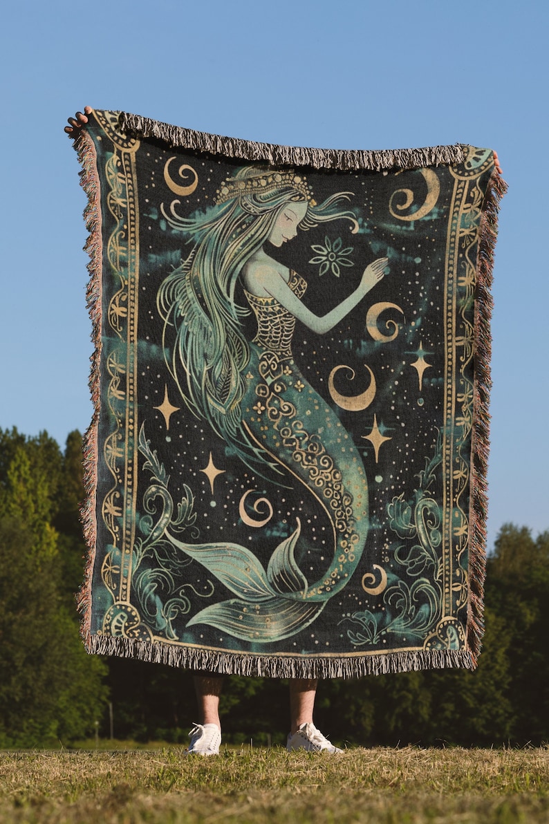 Mermaid Throw Blanket Celestial Mermaid Oceancore Decor Maximalist Teal ...