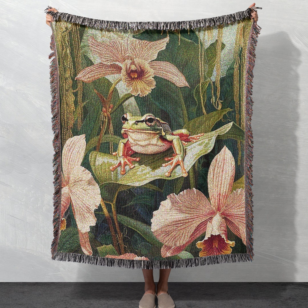 Frog Woven Throw Blanket Orchid Forest Whimsigoth Decor Pink Forestcore ...
