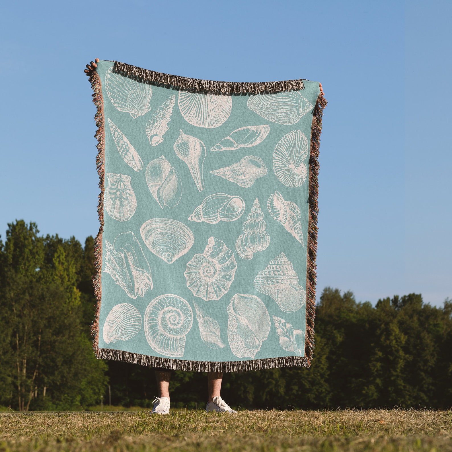Beachy Woven Blanket Seashell Collecting Gift Beach House Decor House ...