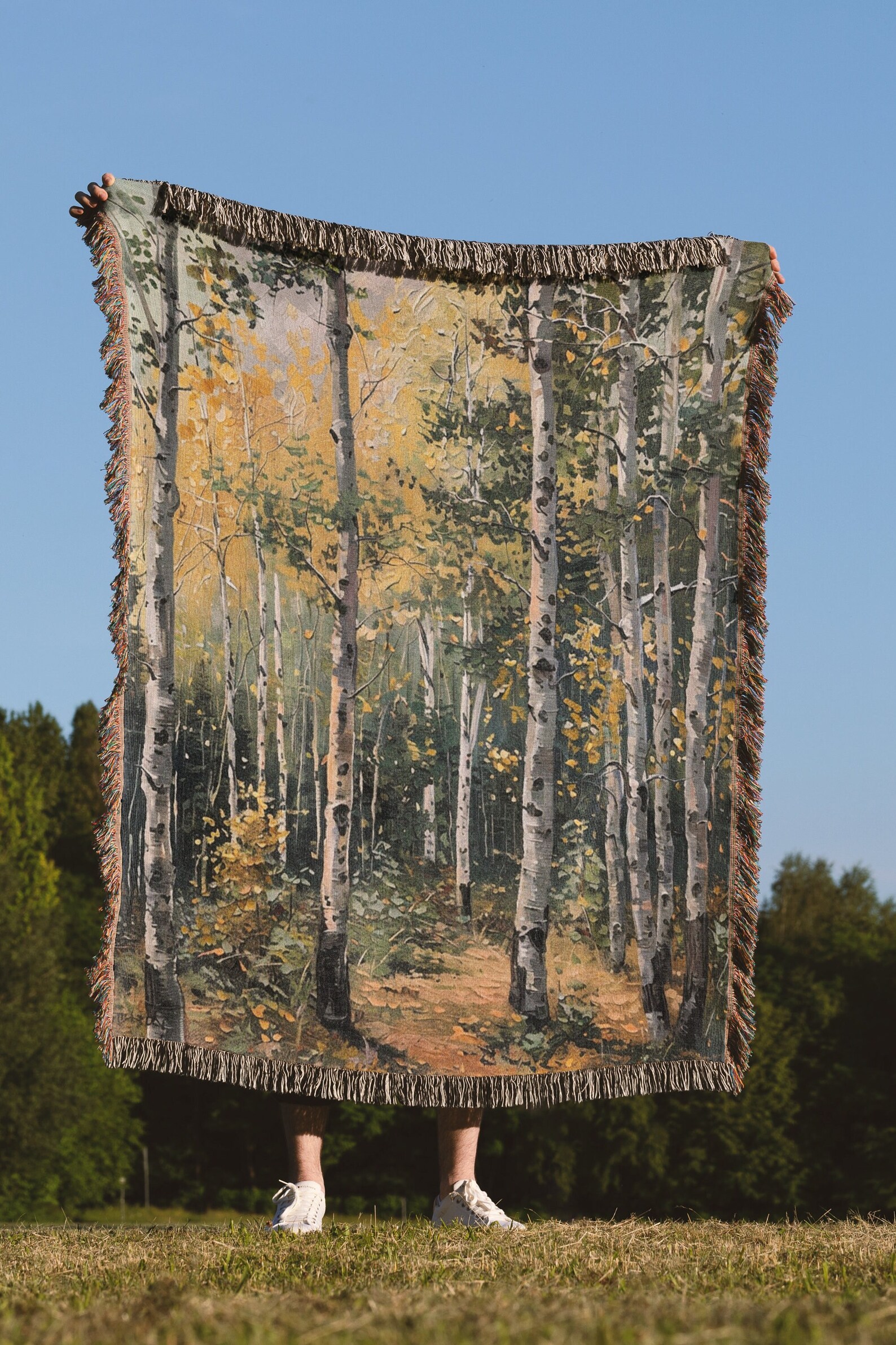 Forest Woven Blanket Aspen Tree Mountain Housewarming Gift Boho Decor ...