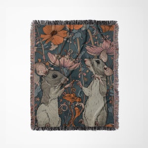 Rat Blanket Whimsical Woven Throw Blanket Light Academia Adorable Rats ...