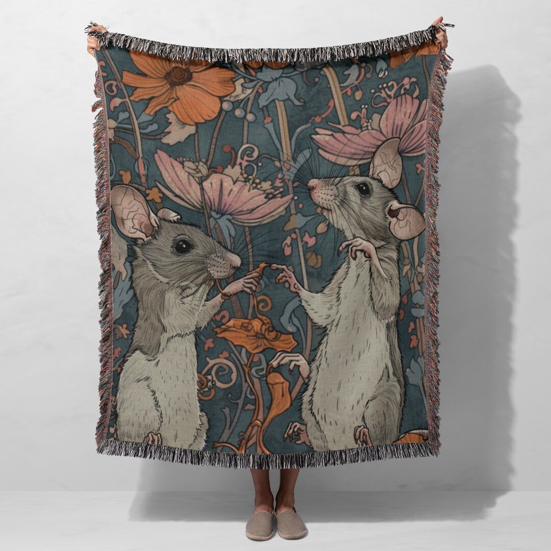 Rat Blanket Whimsical Woven Throw Blanket Light Academia Adorable Rats ...